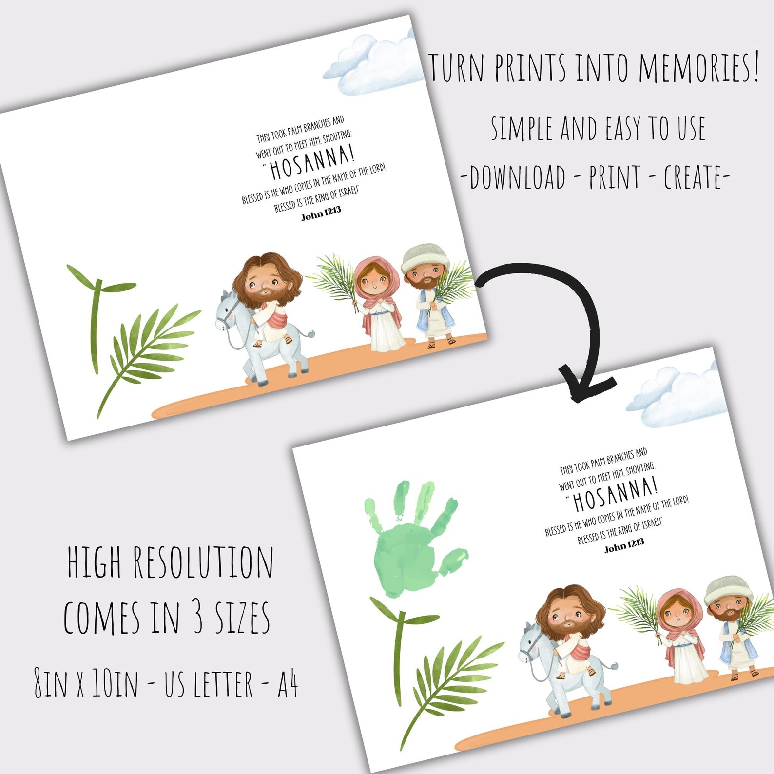 Palm Sunday Craft, Religious Easter Handprint Art, March Activities for ...