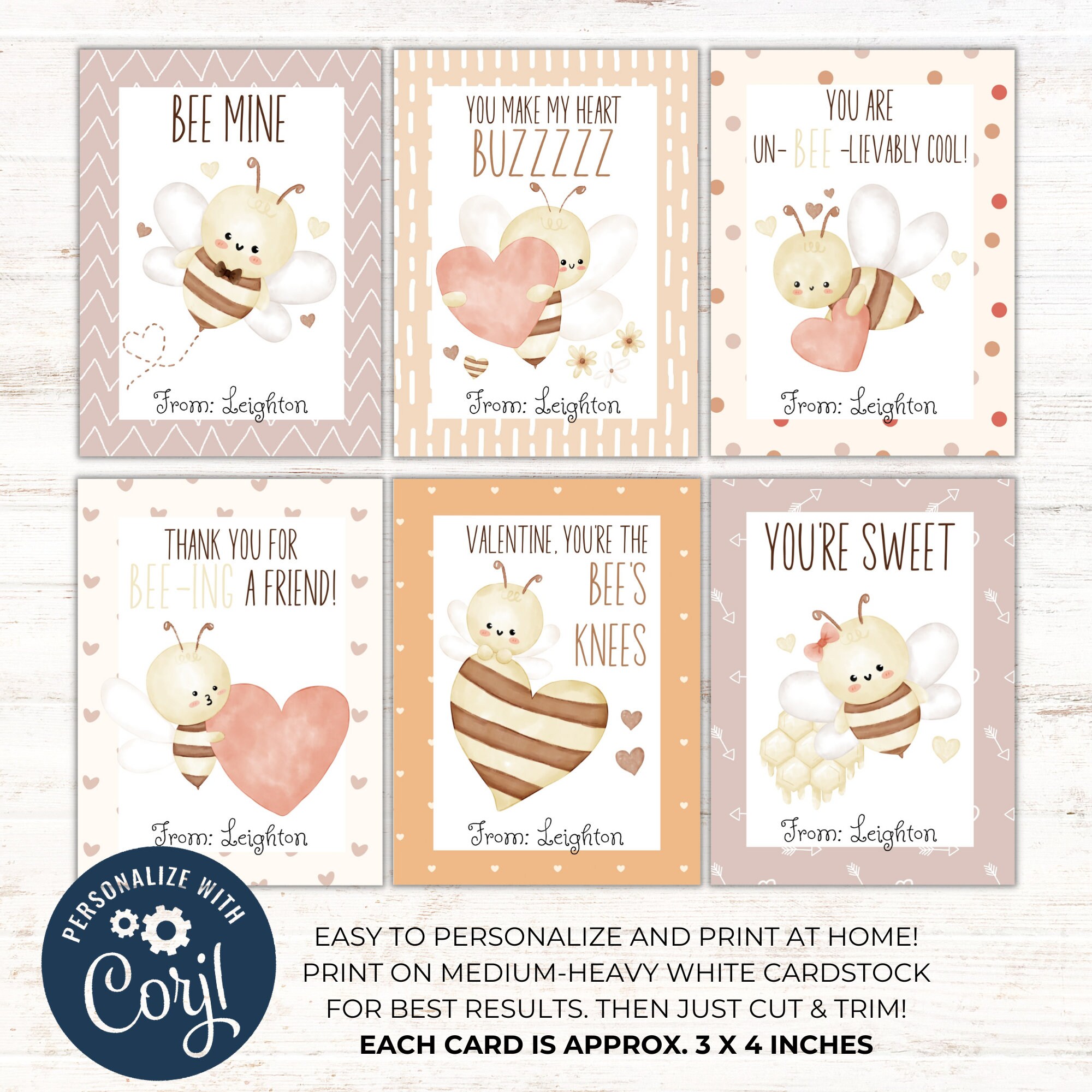 Classmate Valentines, Bee Mine Editable Kids Valentines Cards ...