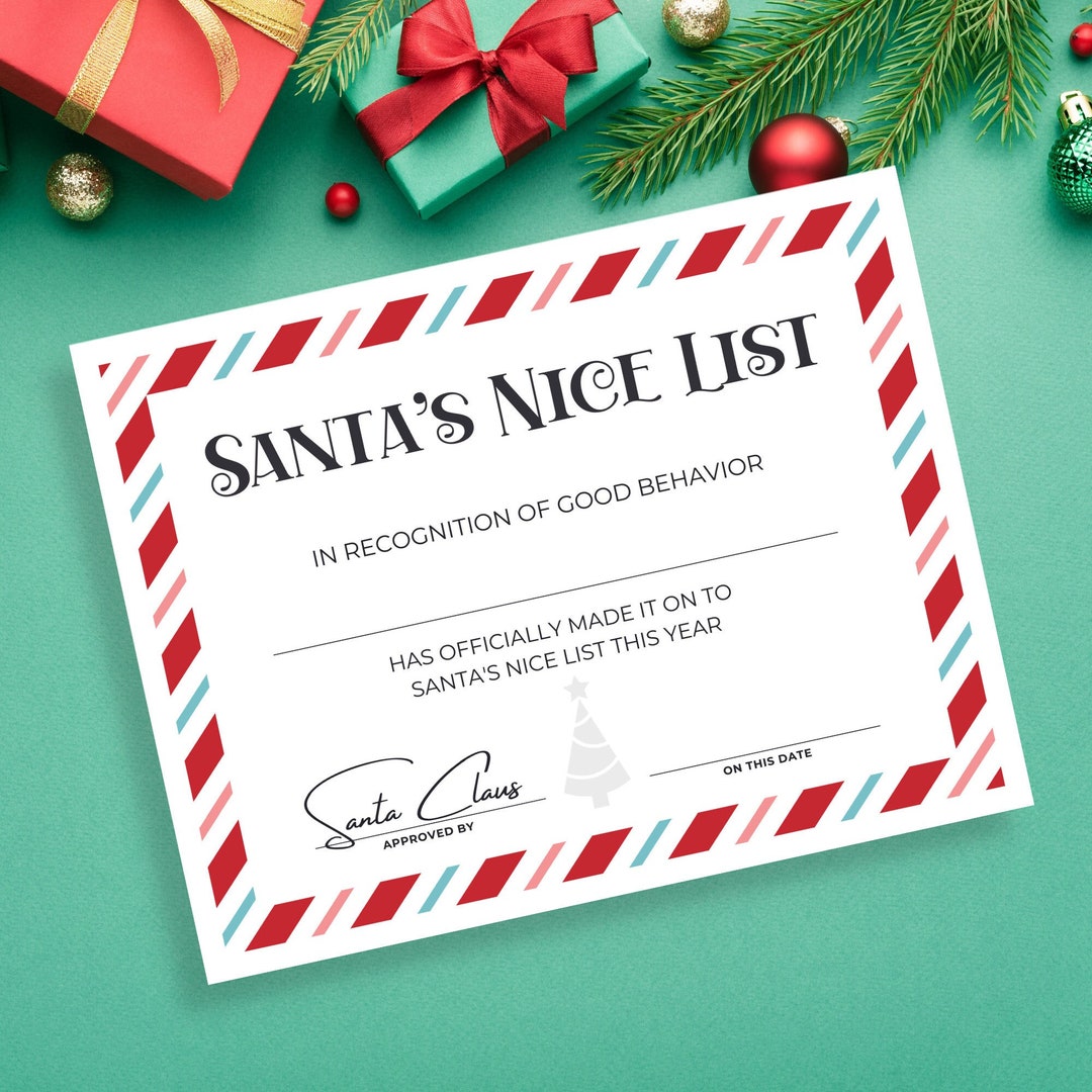 Nice List Certificate, Santa's Nice List Certificate, Santas Good List ...