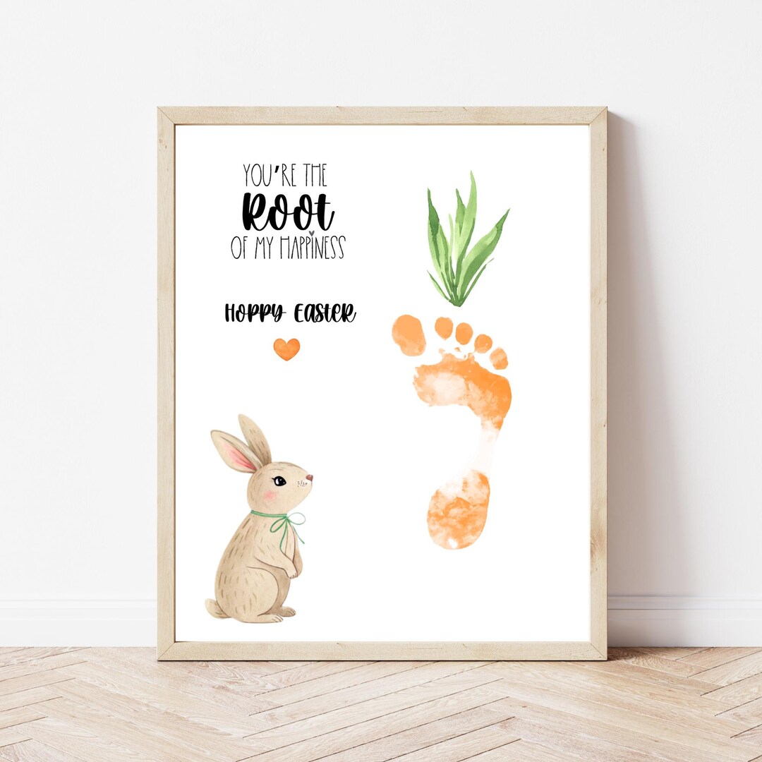 Easter Bunny Footprint Art, Easter Handprint Art, Carrot Footprint ...