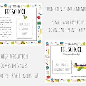 First Day of Preschool / Last Day of Preschool Handprint Art, Kids ...