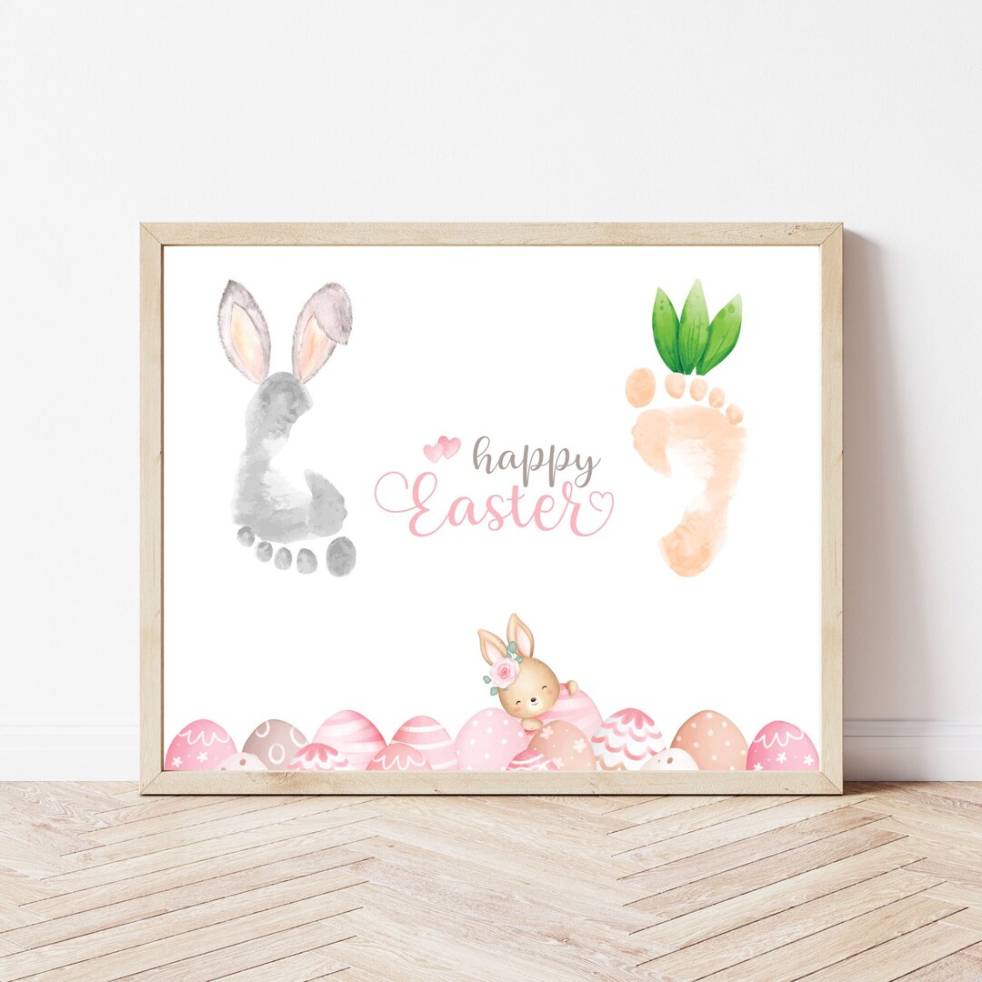Easter Footprint Art, Bunny Carrot Footprint, Easter Handprint Craft ...