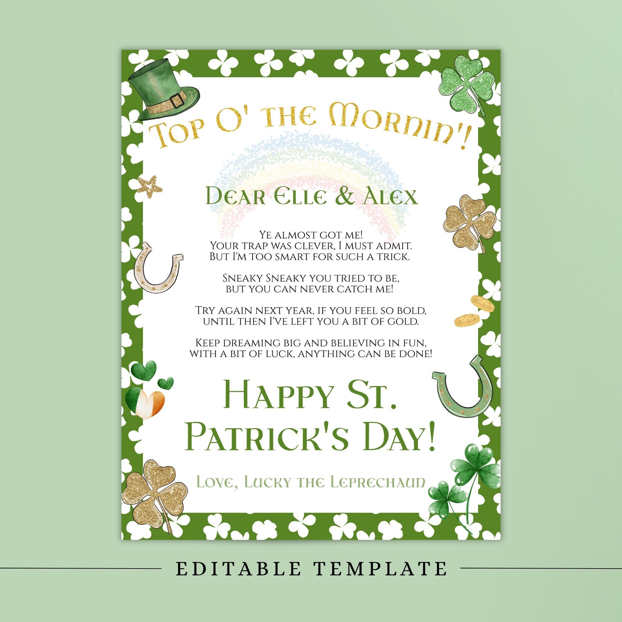Leprechaun Letter, Editable Letter From Leprechaun, Leprechaun Trap, St ...