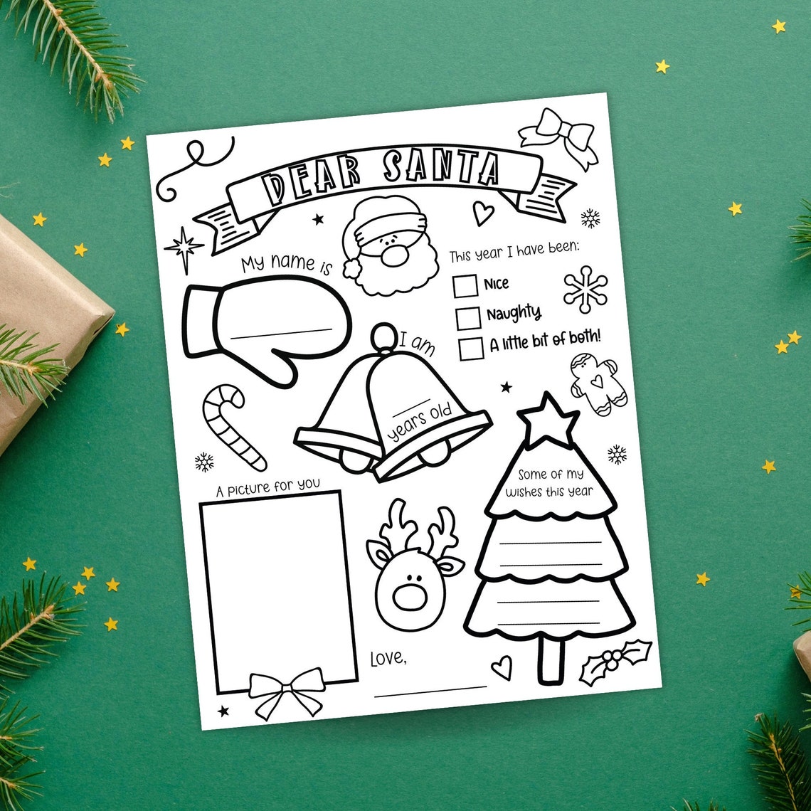 Letter to Santa, Santa Letter Coloring, Christmas Wishlist, Christmas ...