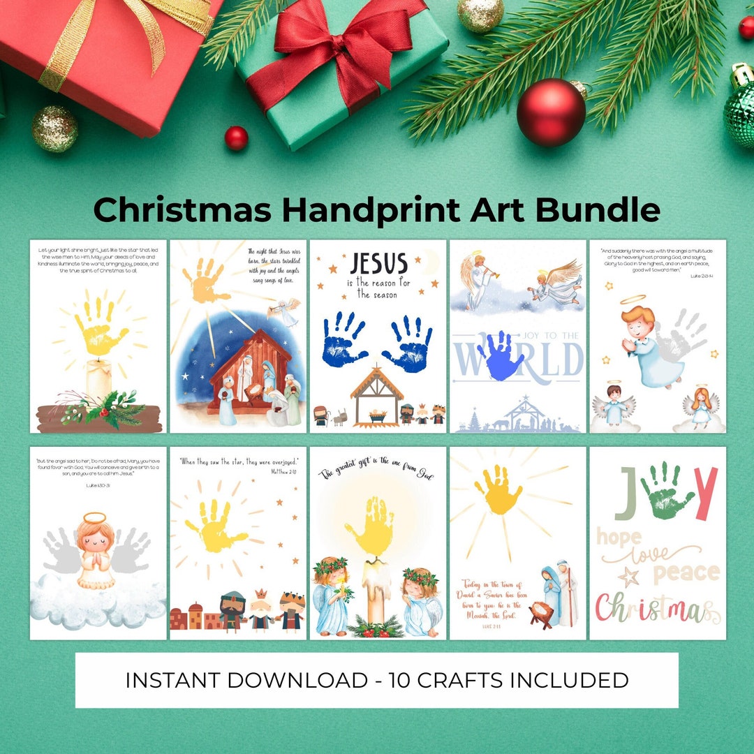 Christmas Handprint Art Bundle, Christmas Crafts for Baby Toddlers Kids ...