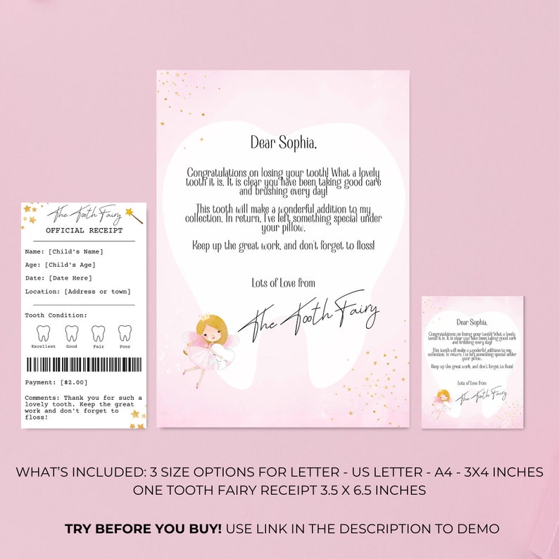 Editable Tooth Fairy Letter, Tooth Fairy Receipt, Toothfairy Letter ...