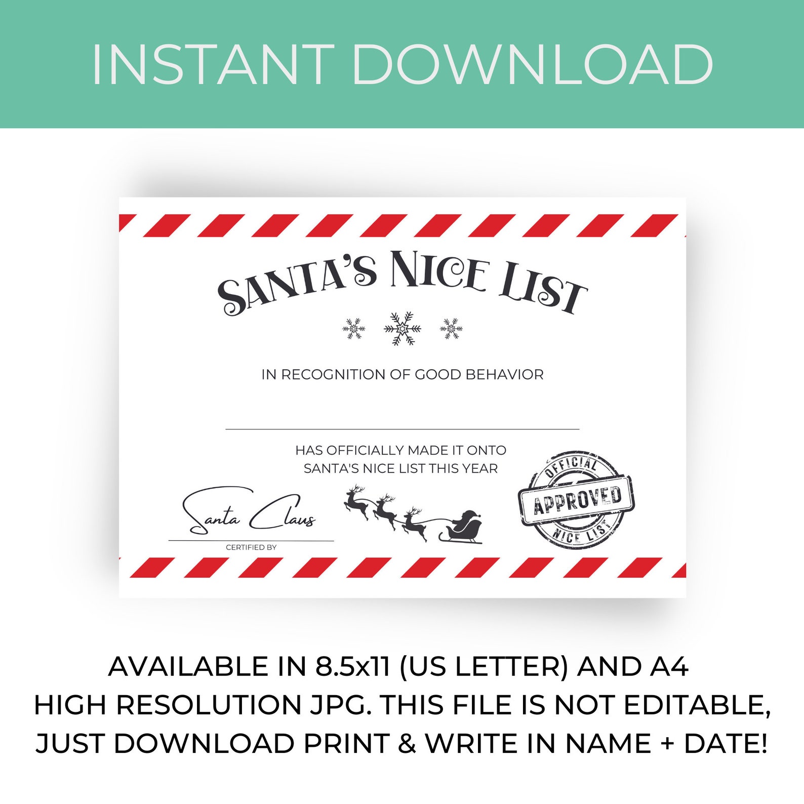 Nice List Certificate, Santa's Nice List Certificate, Santas Good List ...