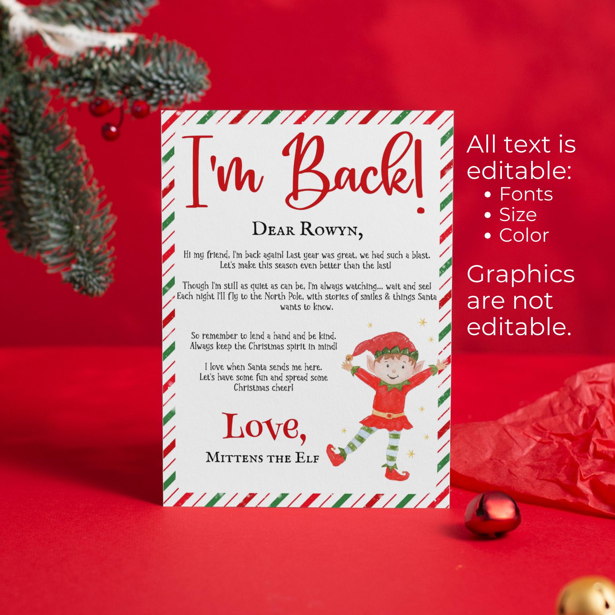 EDITABLE Elf Return Letter, Elf Letters, Elf Arrival Letter, Christmas ...