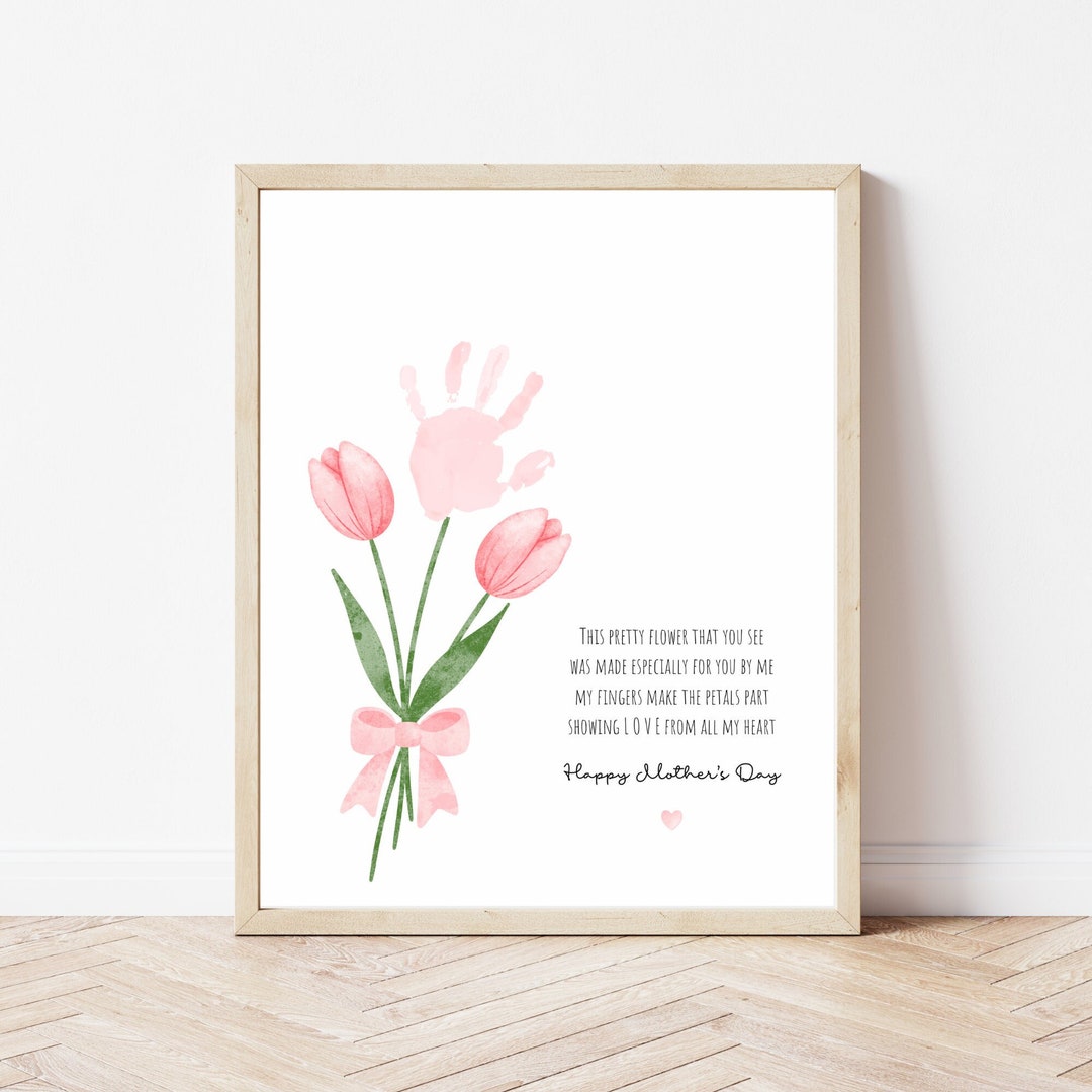 Mother's Day Handprint Art, Gift for Mom Grandma Aunt Step Mom, Flower ...