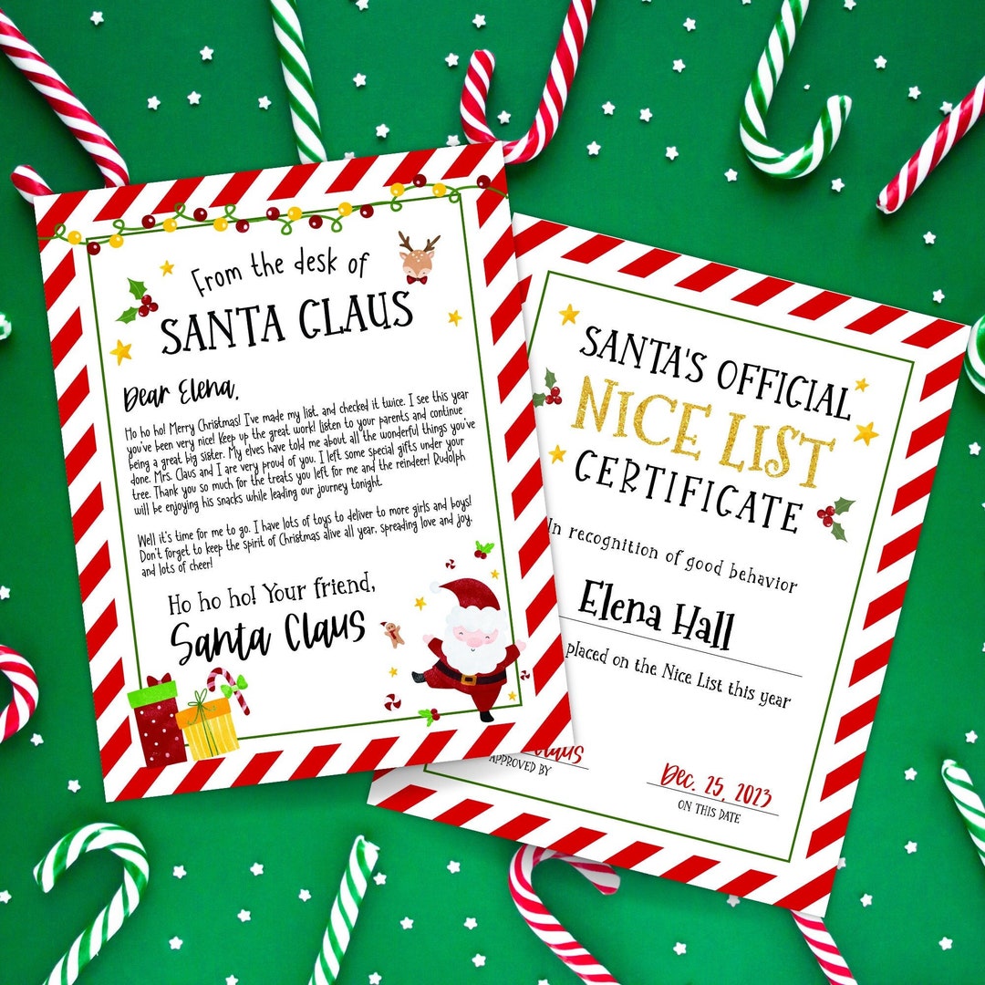 Letter From Santa, Santa Letters, Nice List Certificate, Personalized ...
