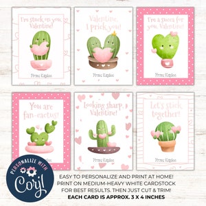 Cactus Valentines, Classmate Valentines, Editable Valentines Cards ...