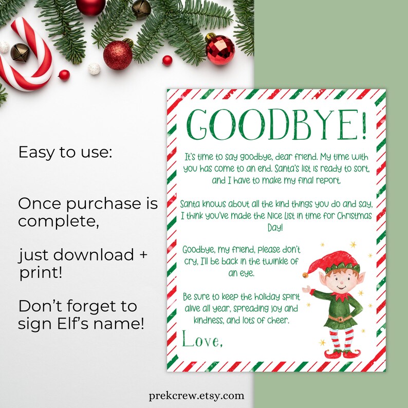 Elf Goodbye Letter, Christmas Elf Farewell Letter, Kids Christmas Fun ...