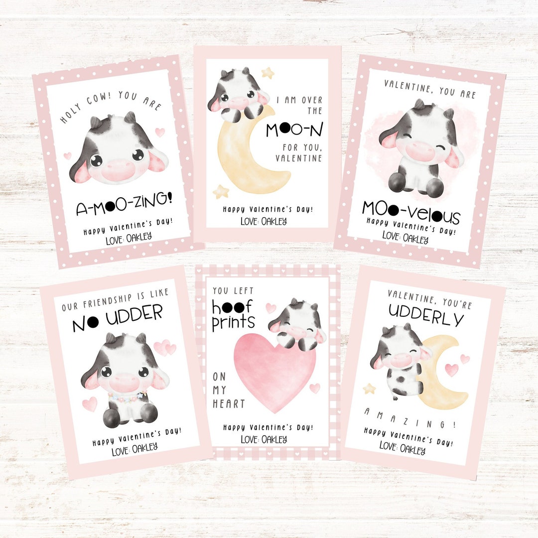 Cow Valentines, Classmate Valentines, Editable Valentines Cards ...