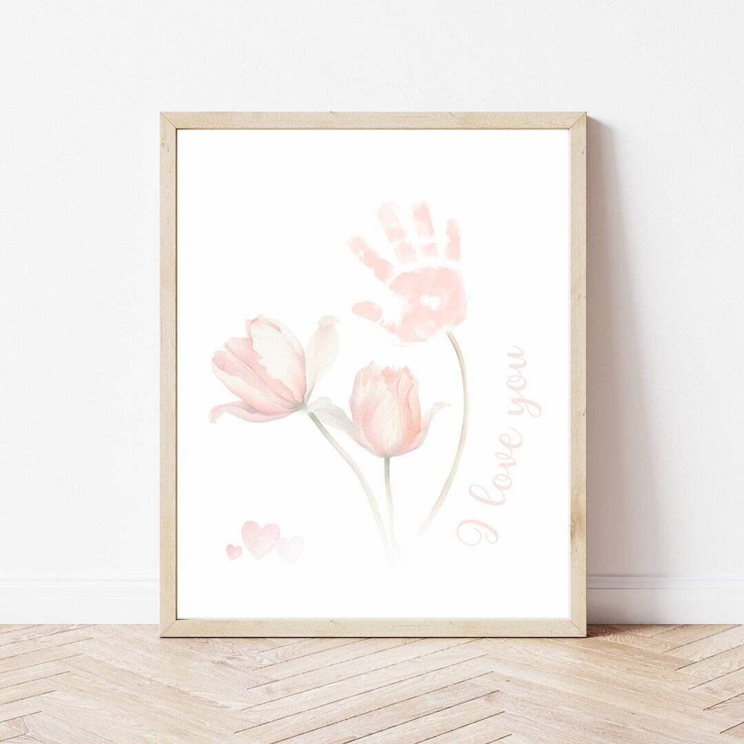 I Love You Flower Handprint Art, Gift for Mom Grandma Aunt, Mothers Day ...
