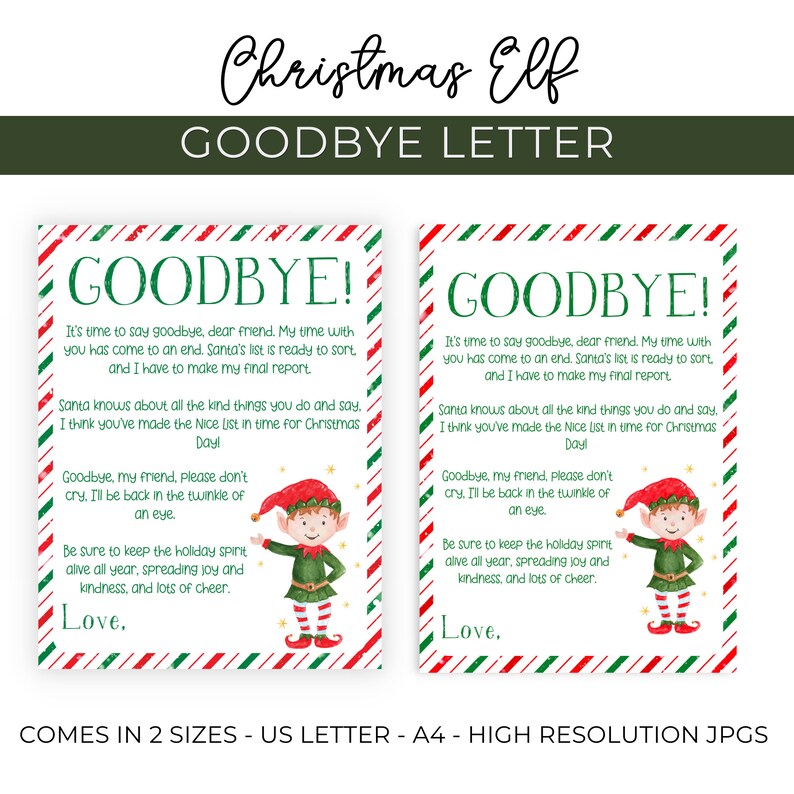 Elf Goodbye Letter, Christmas Elf Farewell Letter, Kids Christmas Fun ...