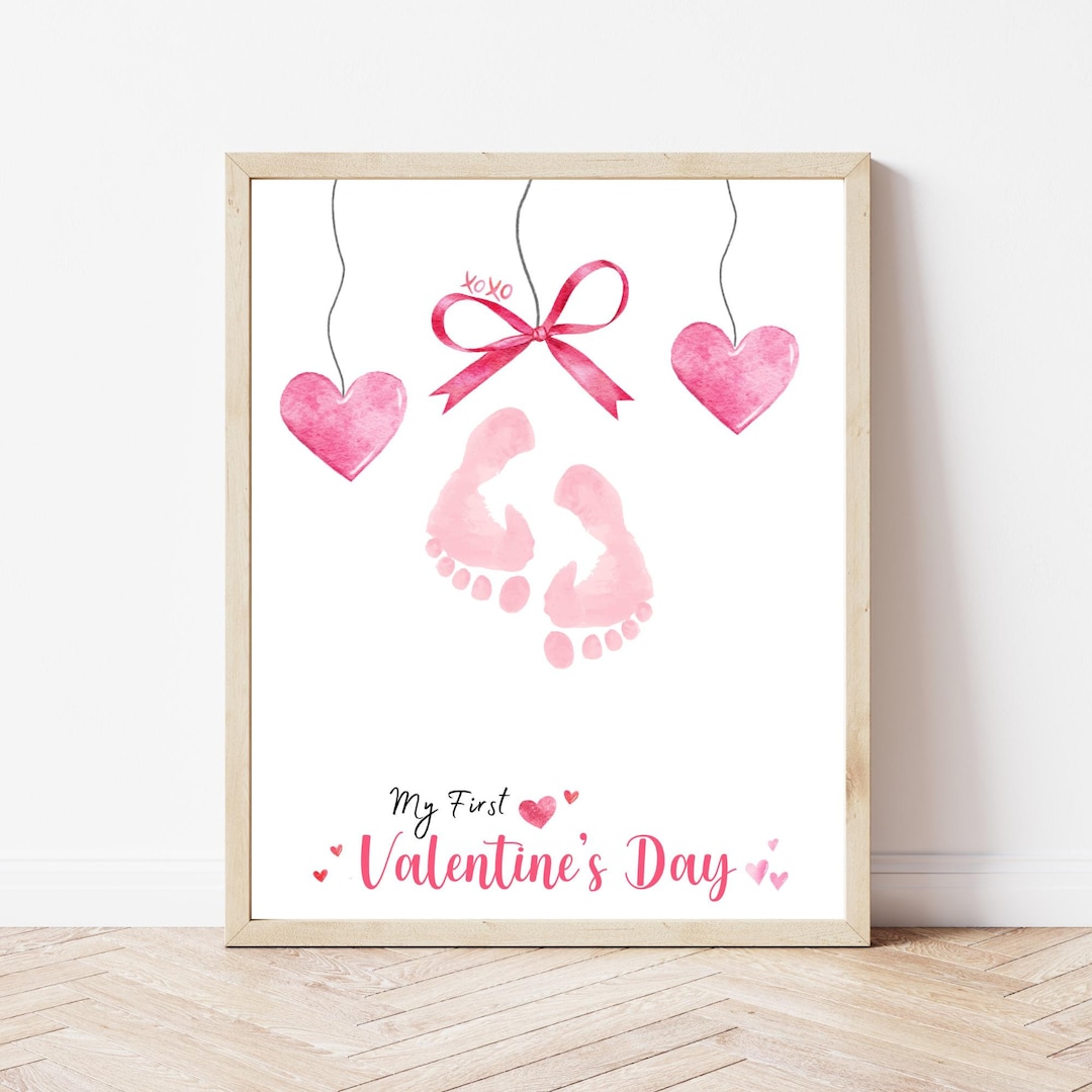 Baby's First Valentine's Day Footprint Art, Handprint Craft for Babies ...