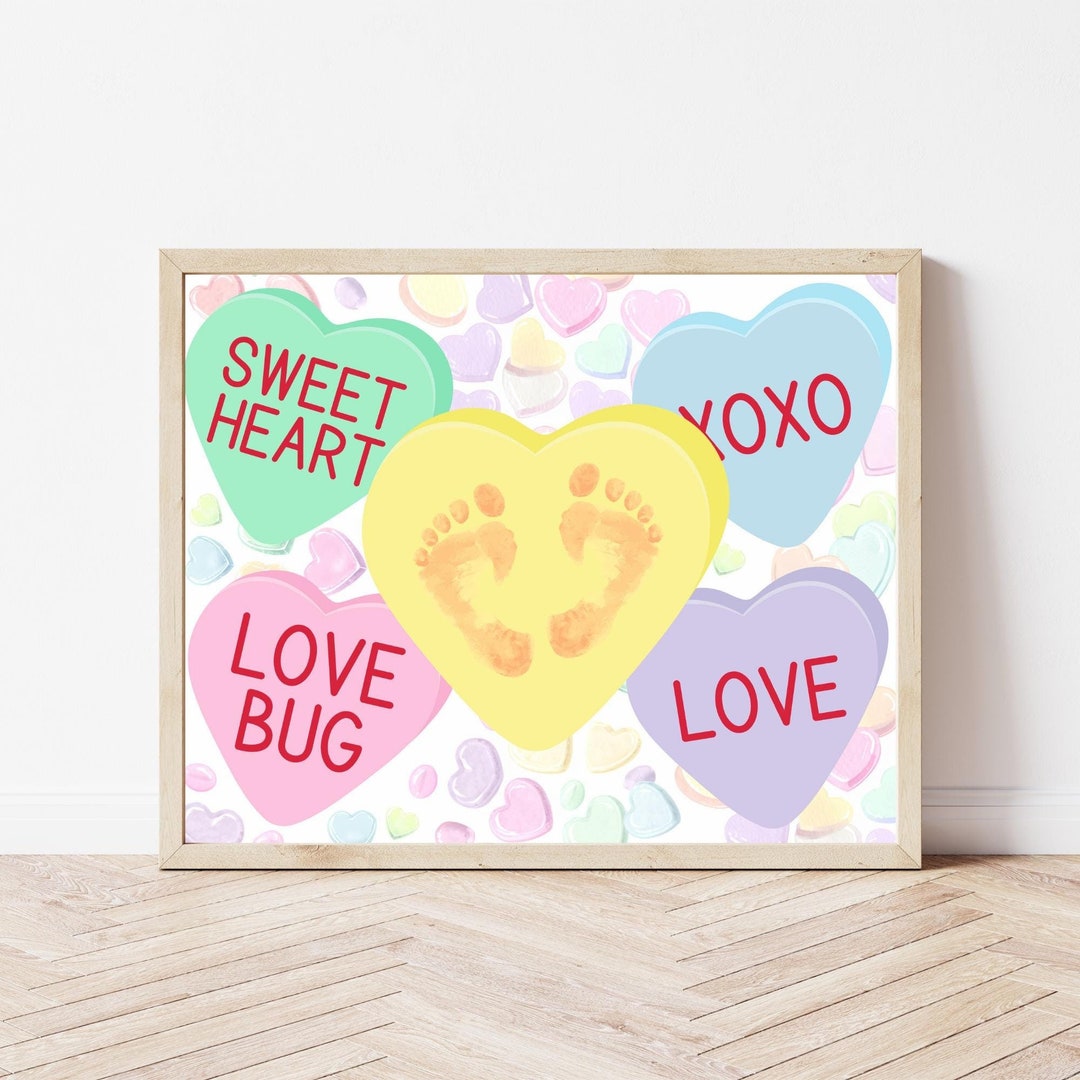 Candy Heart Valentine's Day Handprint Art, Footprint Craft for Babies ...