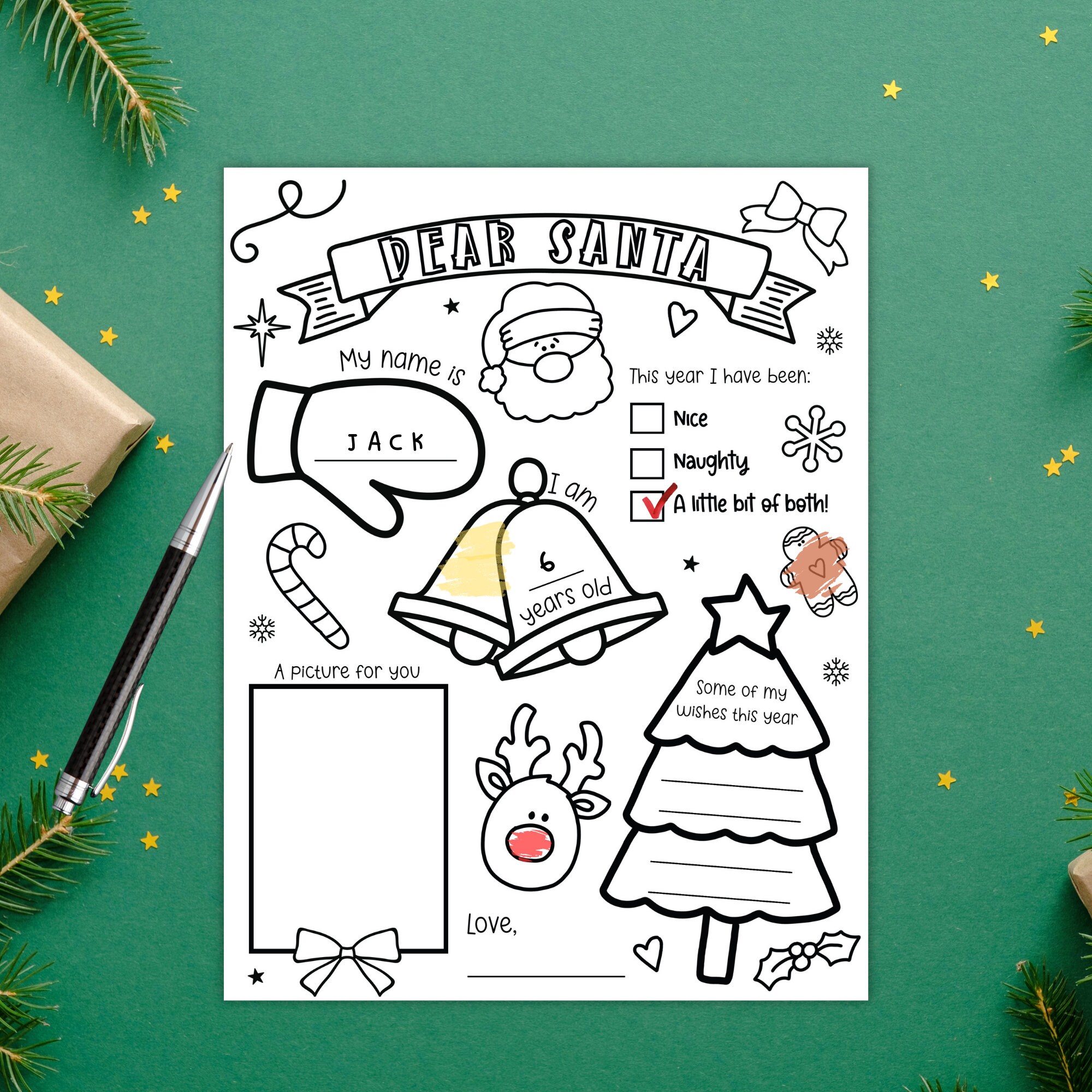 Letter to Santa, Santa Letter Coloring, Christmas Wishlist, Christmas ...