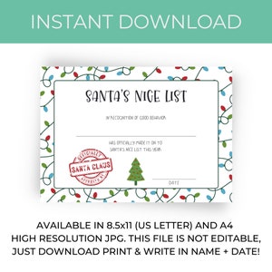 Nice List Certificate, Santa's Nice List Certificate, Santas Good List ...