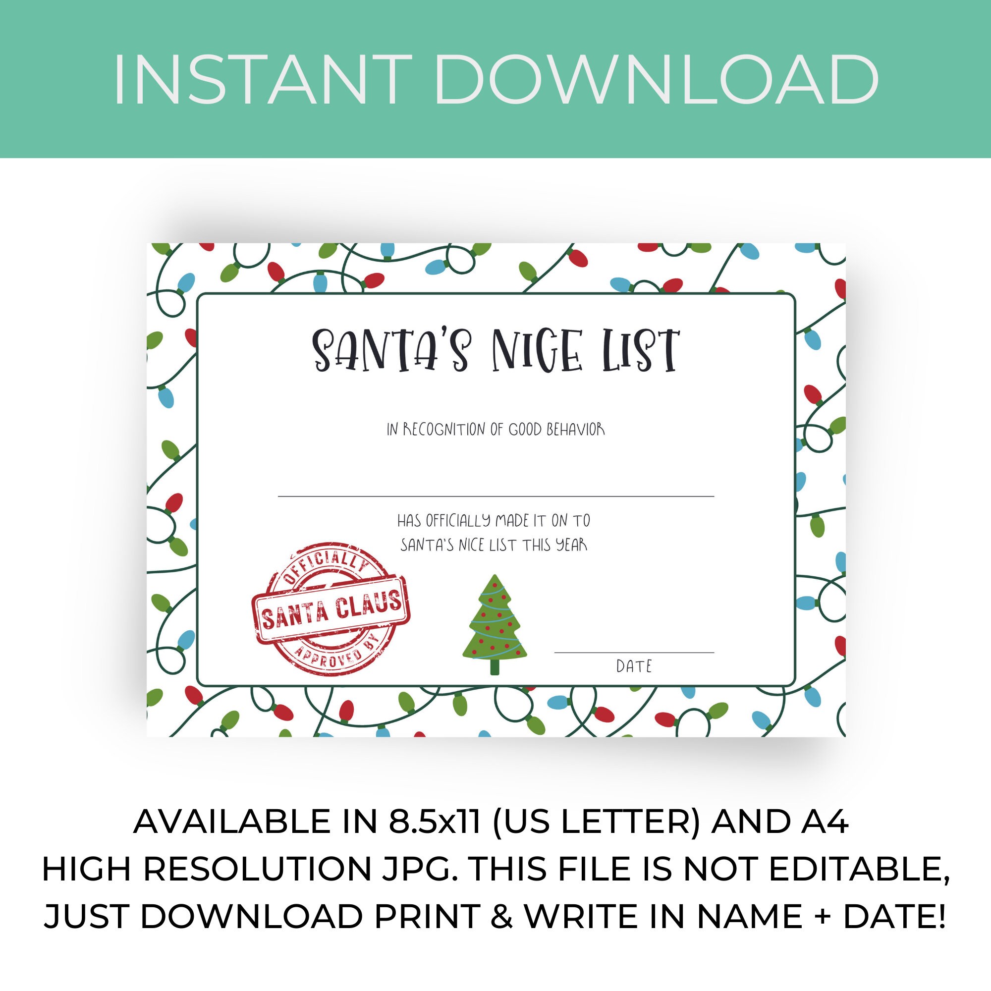 Nice List Certificate, Santa's Nice List Certificate, Santas Good List ...