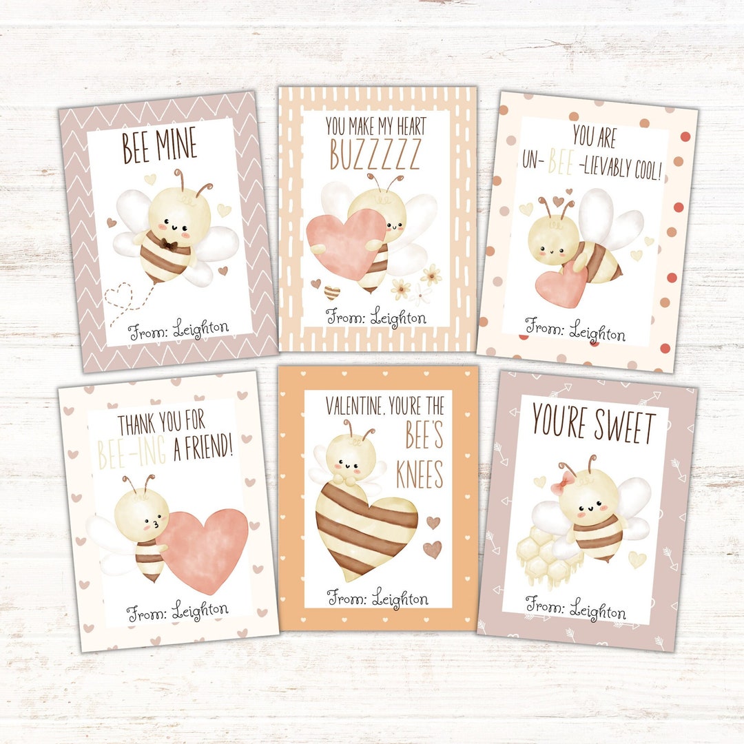 Classmate Valentines, Bee Mine Editable Kids Valentines Cards ...