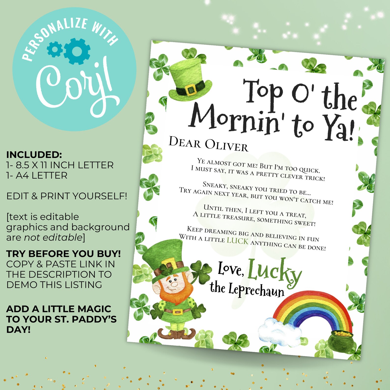 Leprechaun Letter, Editable Letter From Leprechaun, Leprechaun Trap, St ...