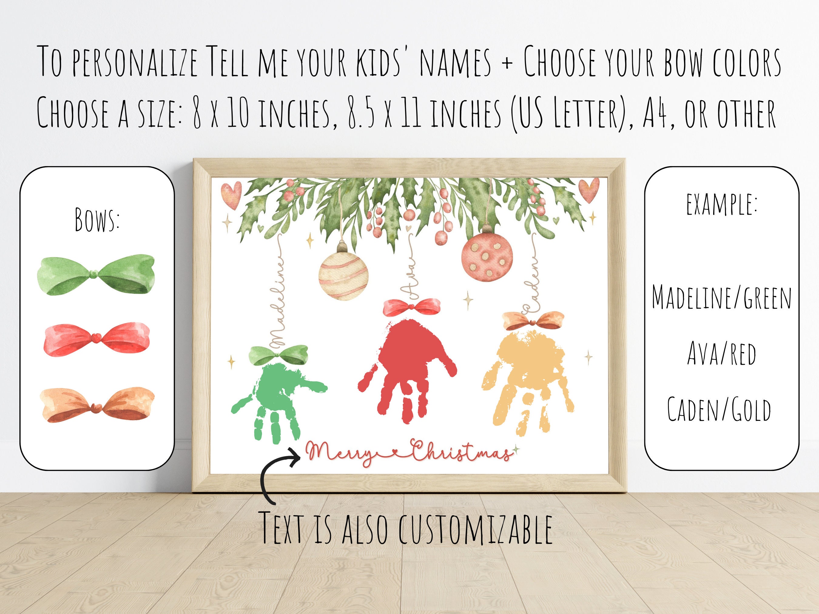 Personalized Christmas Handprint Art, Personalized Christmas Gift From ...