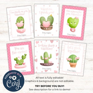 Cactus Valentines, Classmate Valentines, Editable Valentines Cards ...