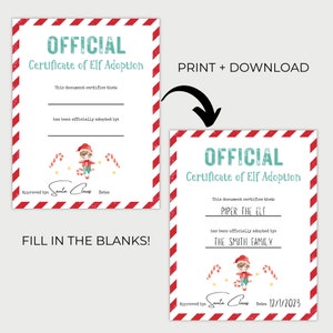 Elf Adoption Certification, First Time Elf Arrival, Elf Arrival Letter ...