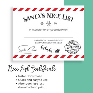 Nice List Certificate, Santa's Nice List Certificate, Santas Good List ...