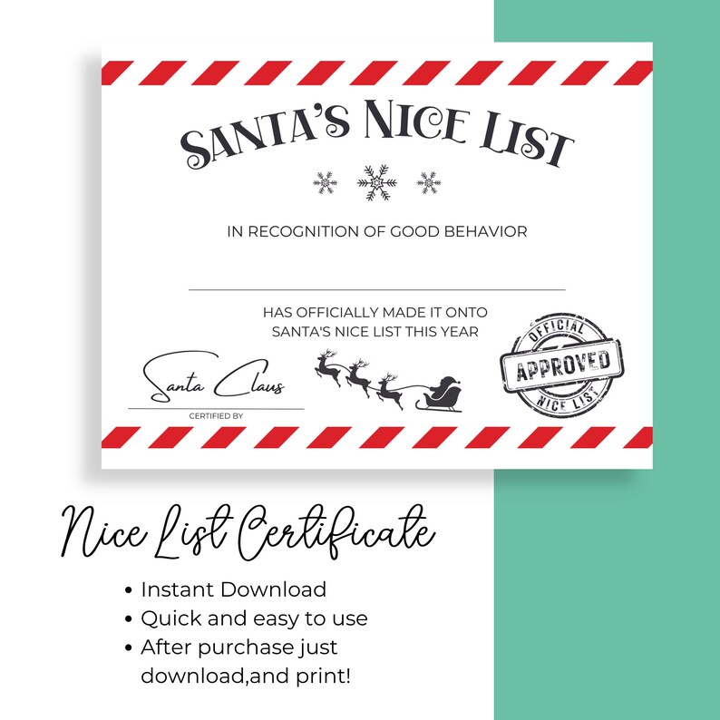 Nice List Certificate, Santa's Nice List Certificate, Santas Good List ...