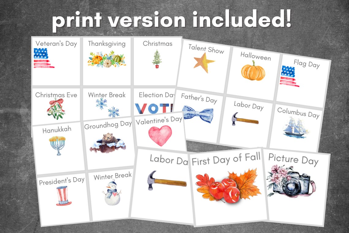 Watercolor Classroom Calendar Cards for Pocket Chart, Holidays, Events ...