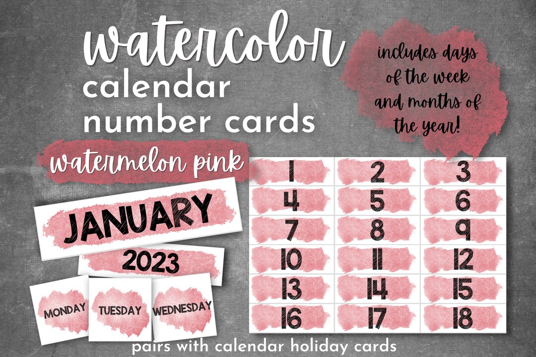 Watercolor Classroom Calendar Number Cards, Homeschool Decor (PDF ...