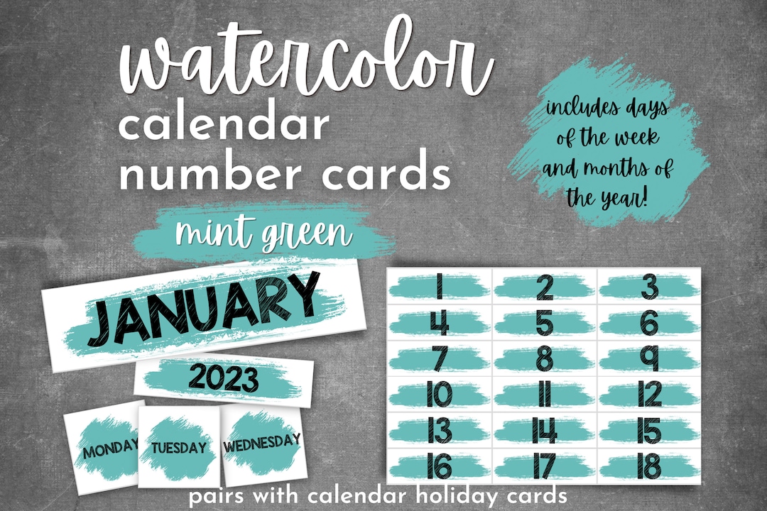 Watercolor Calendar Number Cards, Classroom Decor (PDF) - Etsy