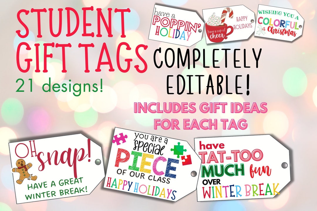 Student Holiday Gift Tags, Editable Christmas Favor Tags, Student Gift ...