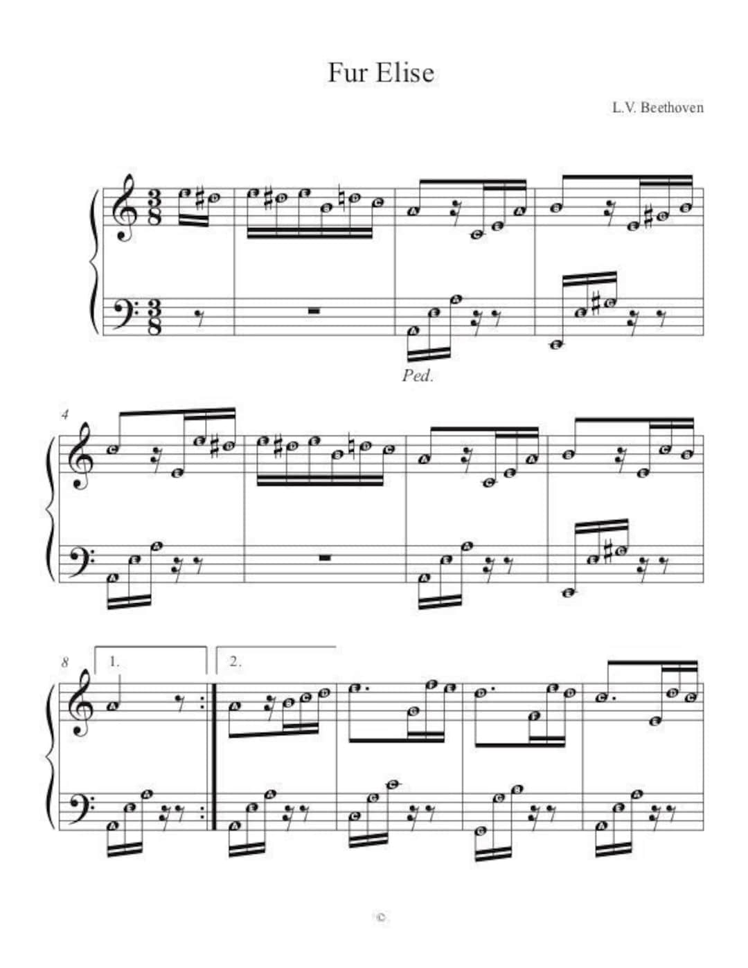 Easy-to-read Fur Elise by Beethoven With Note Names - Etsy