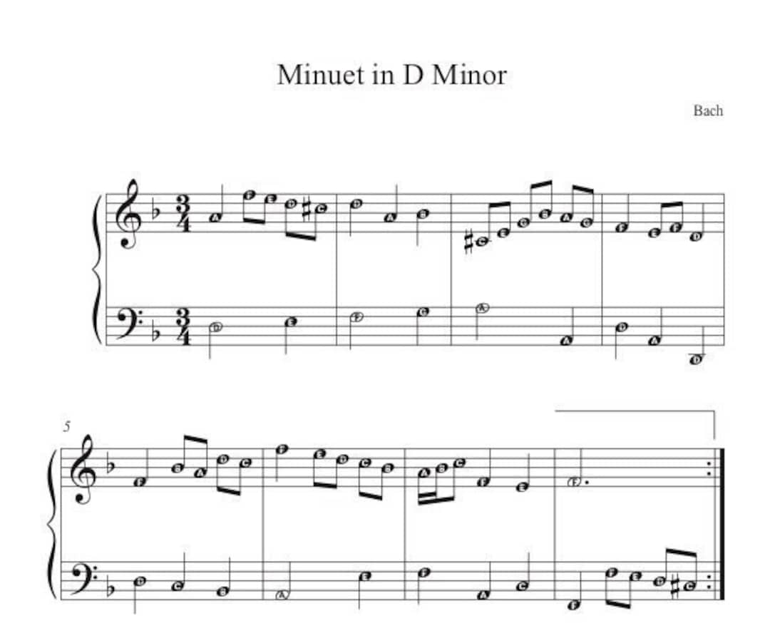 Minuet in D Minor With Note Names - Etsy