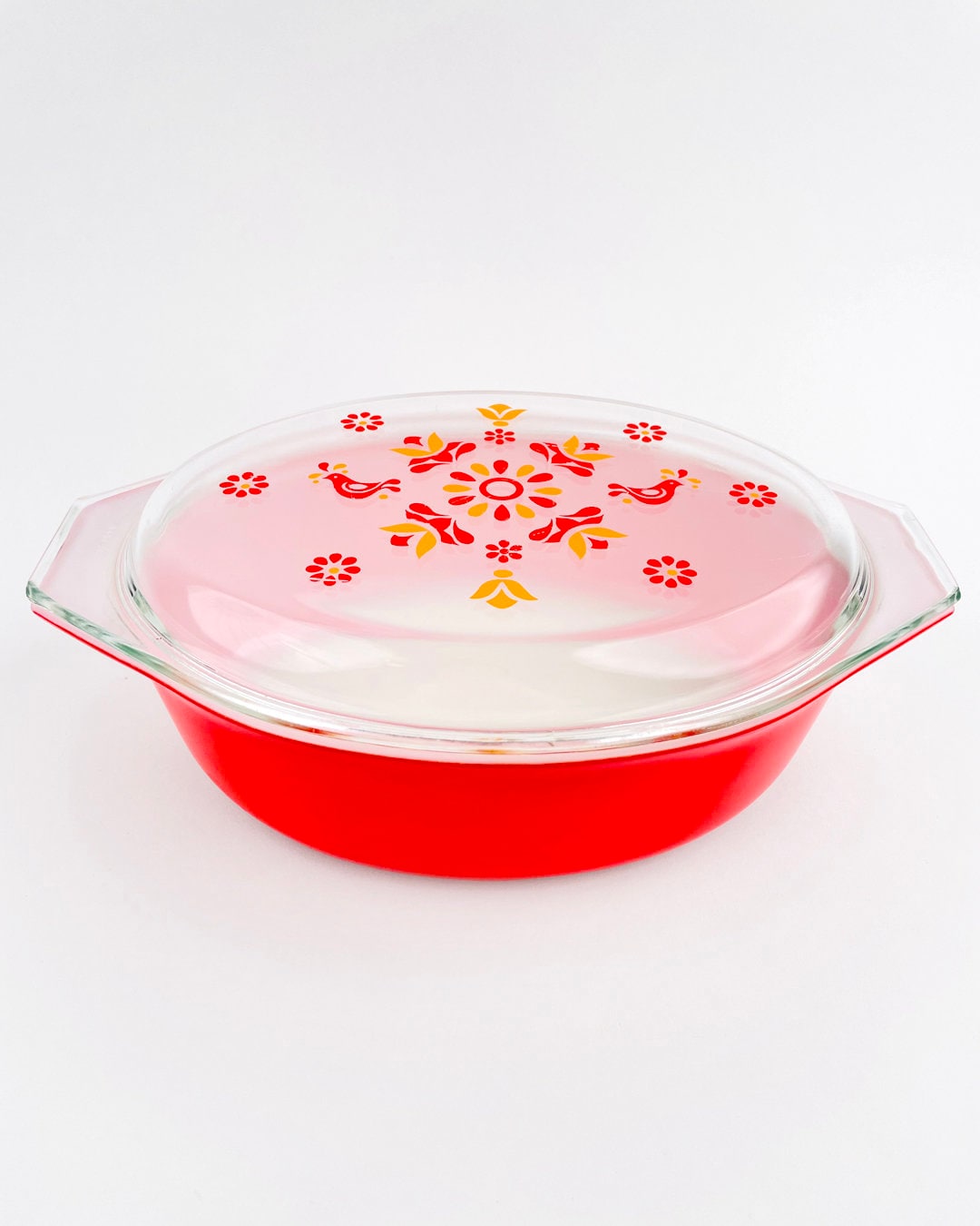 Pyrex Friendship Pattern, Red Large Oval Casserole Dish 045, Clear Lid ...