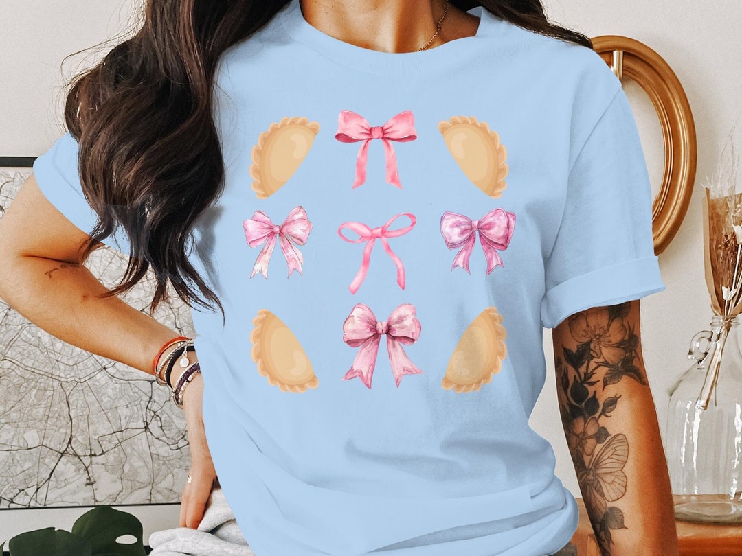 Pastel Pink Bow and Pierogies Tshirt, Cute Pierogi Shirt Women, Trendy ...
