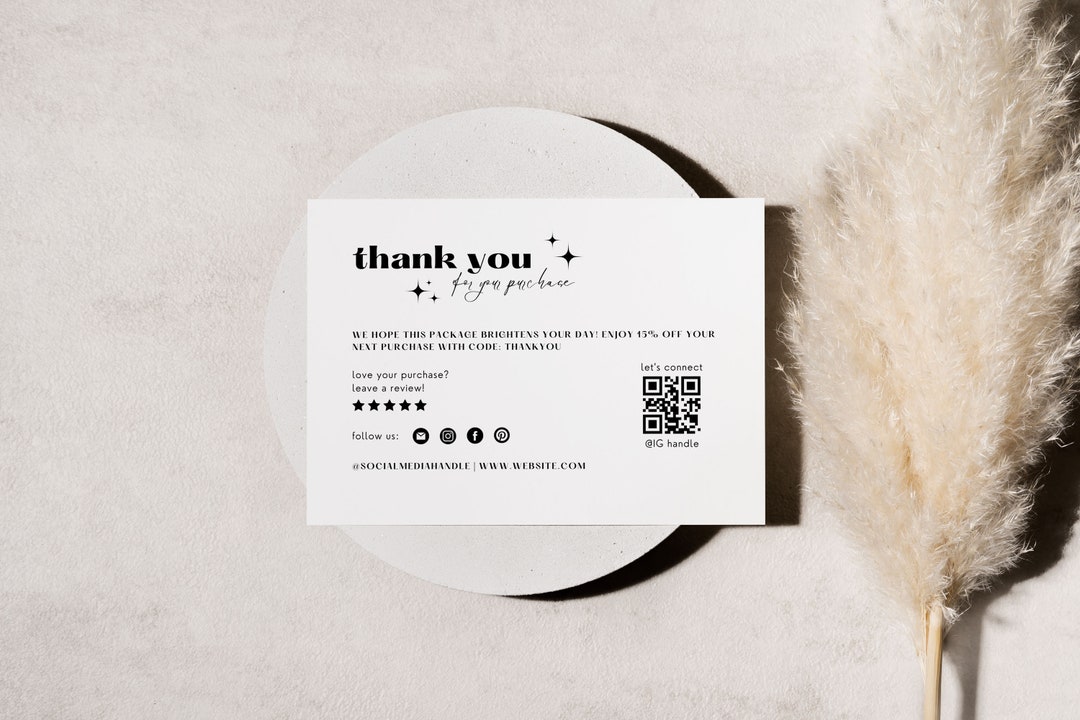 Printable Thank You for Your Purchase Card, Small Business Thank You ...
