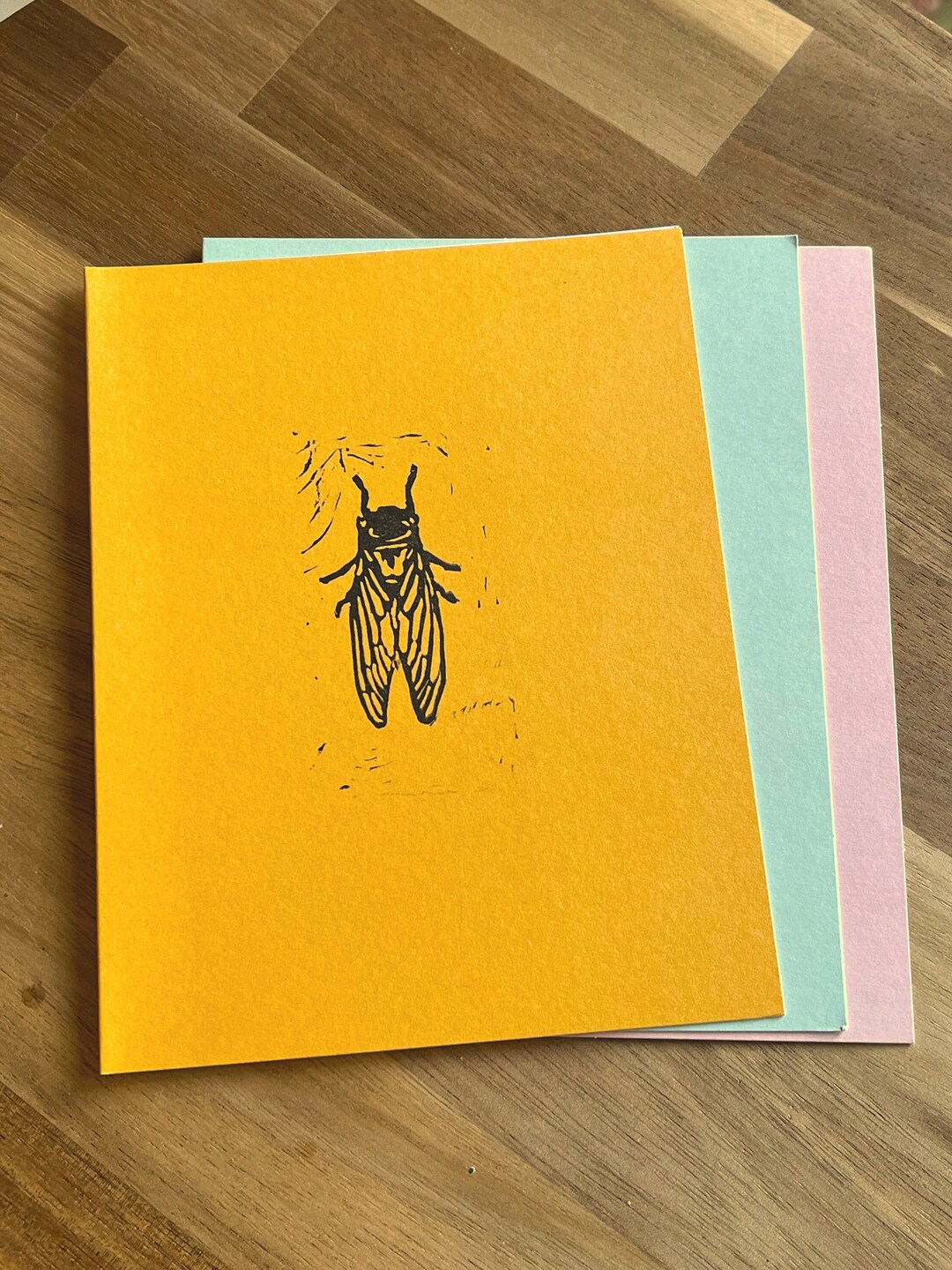 Cicada Greeting Card Lino Cut Hand Printed Set of 3 - Etsy