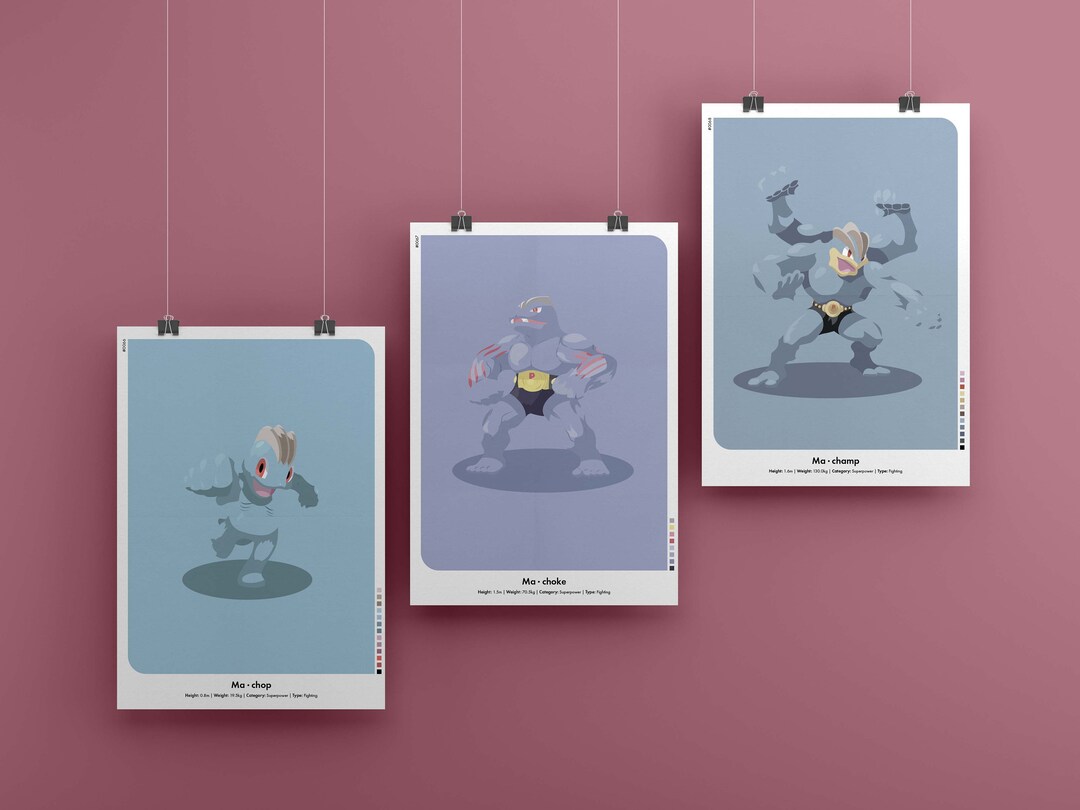 Pokémon Poster Gen 01 0066 Machop 0067 Machoke 0068 Machamp - Etsy