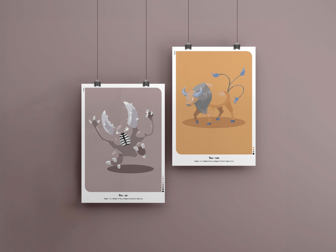 Pokémon Poster Gen 01 0127 Pinsir 0128 Tauros - Etsy