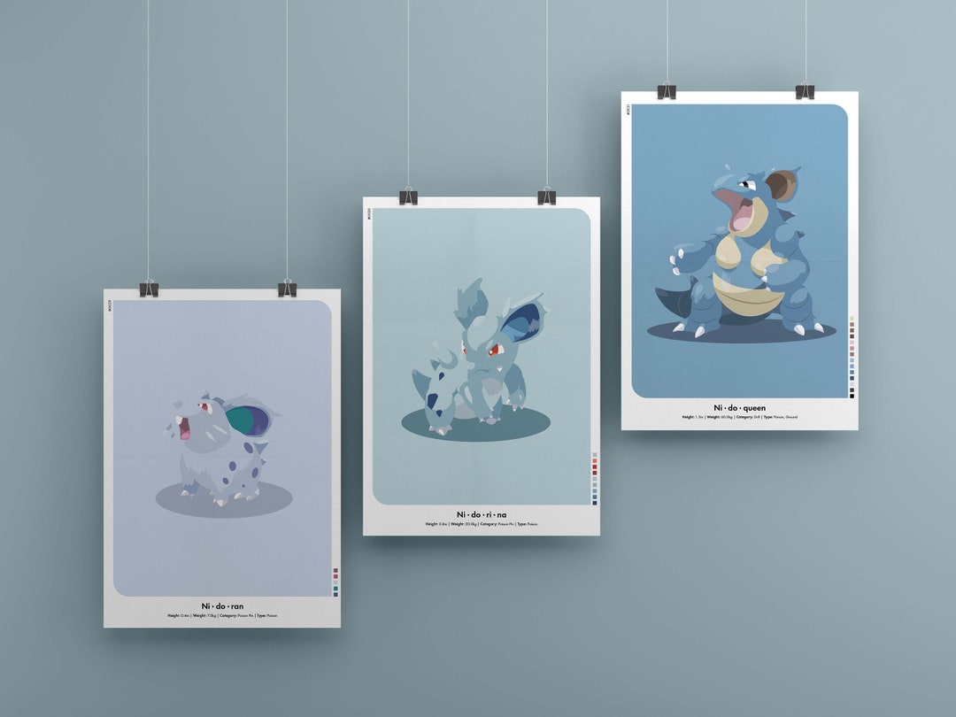 Pokémon Poster Gen 01 0029 Nidoran F 0030 Nidorina 0031 Nidoqueen - Etsy