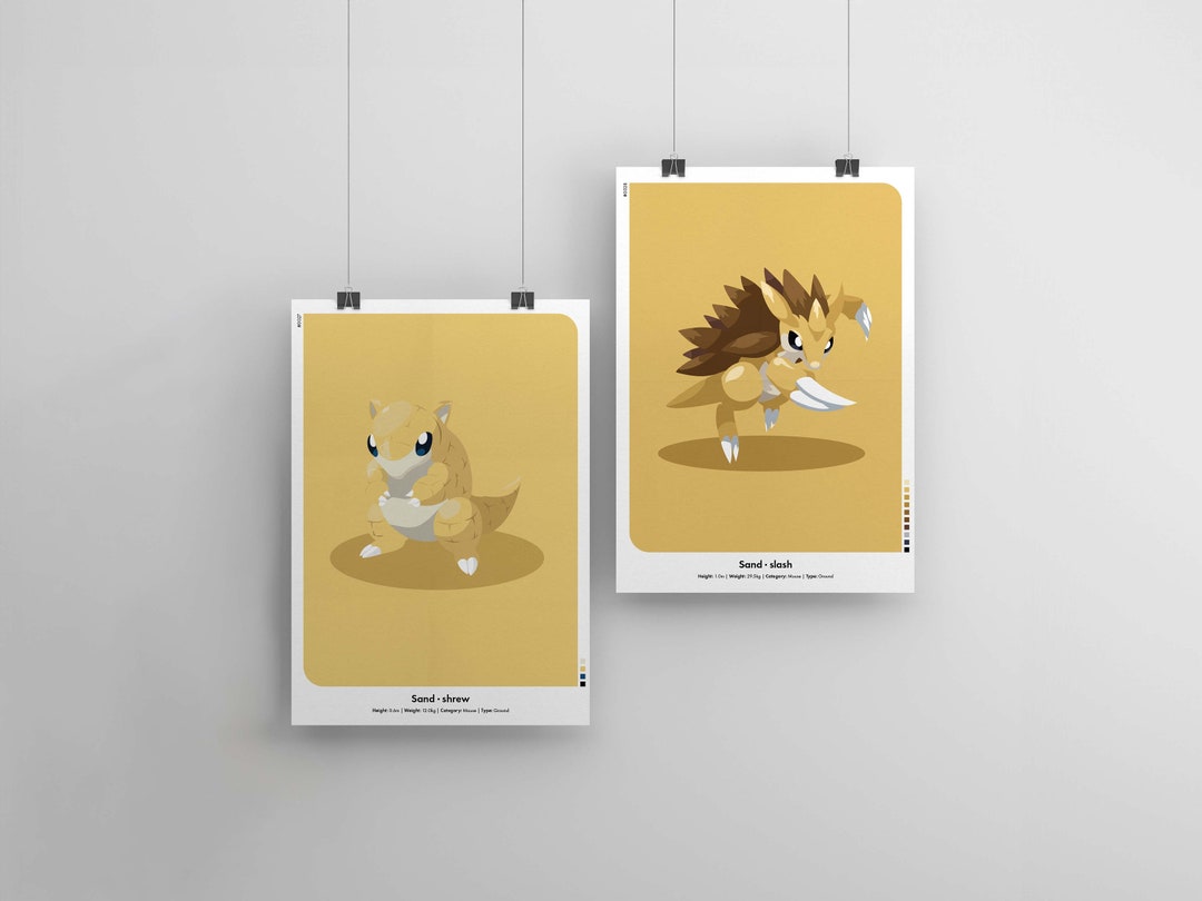 Pokémon Poster | Gen 01 | 0027 - Sandshrew | 0028 - Sandslash - Etsy