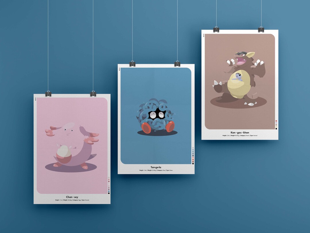 Pokémon Poster Gen 01 0113 Chansey 0114 Tangela 0115 Kangaskhan - Etsy