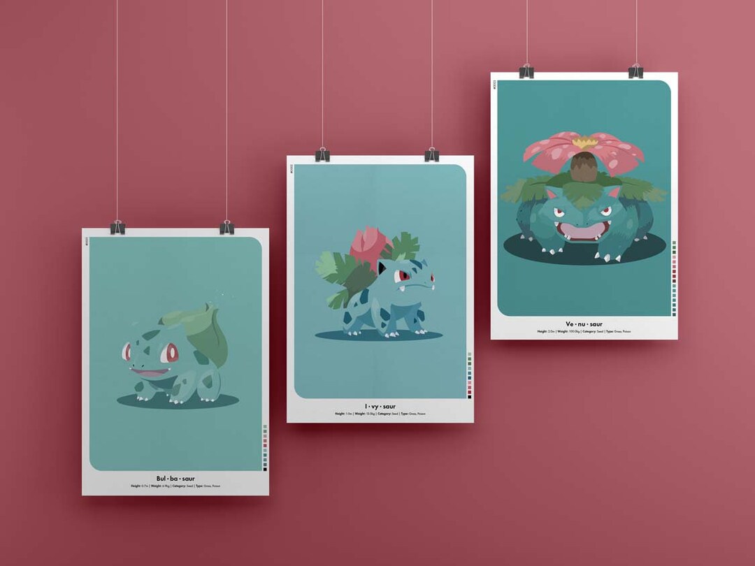 Pokémon Poster | Gen 01 | 0001 - Bulbasaur | 0002 - Ivysaur | 0003 ...