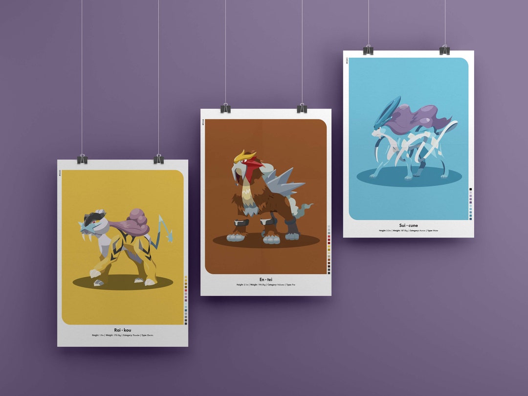 Pokémon Poster | Gen 02 | 0243 - Raikou | 0244 - Entei | 0245 - Suicune ...