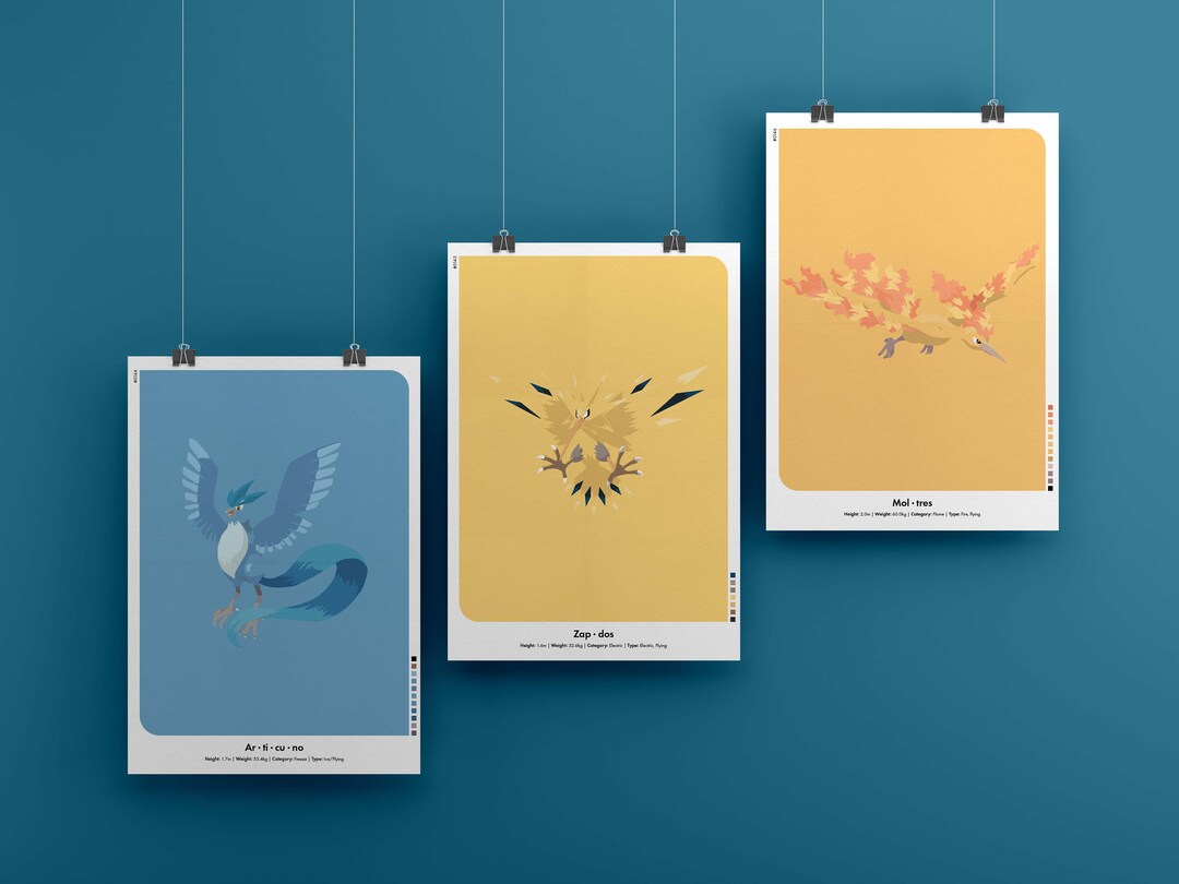 Pokémon Poster Gen 01 0144 Articuno 0145 Zapdos - Etsy
