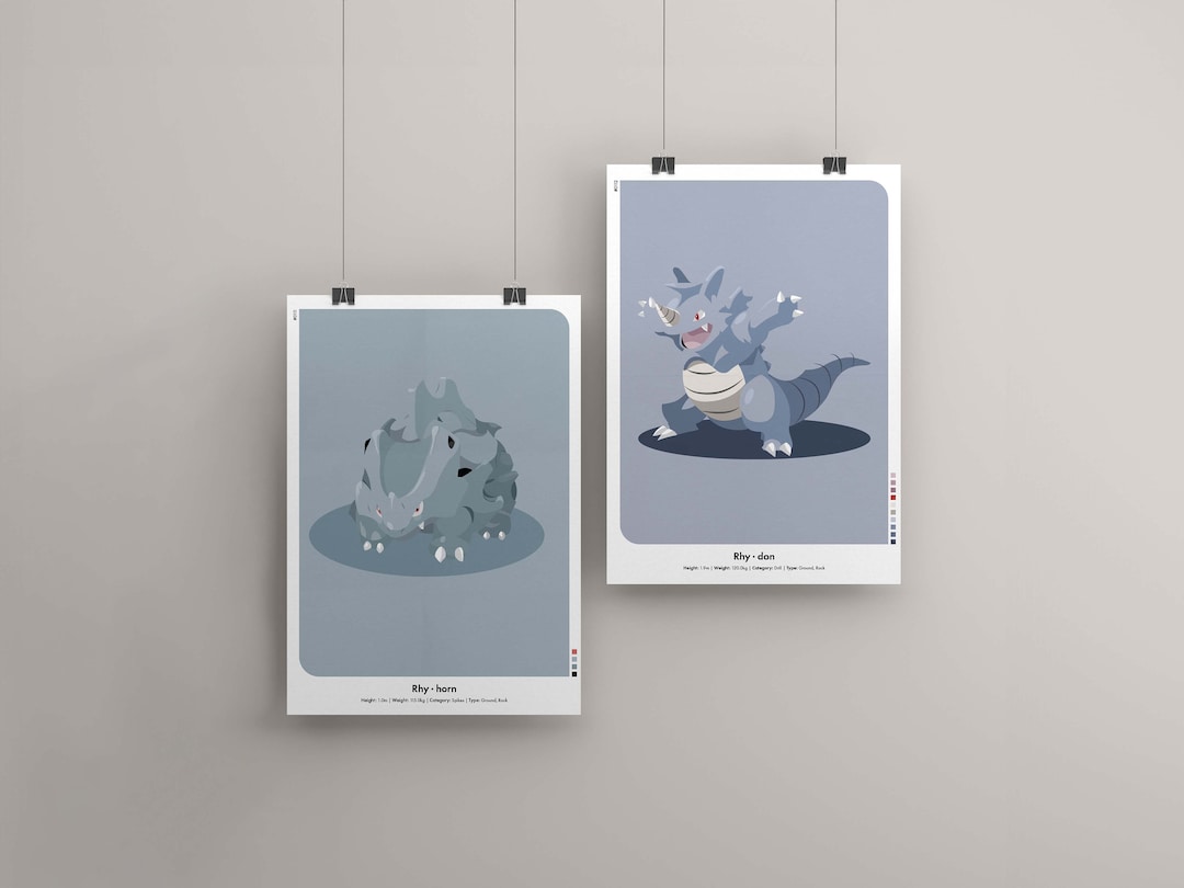 Pokémon Poster | Gen 01 | 0111 - Rhyhorn | 0112 - Rhydon - Etsy